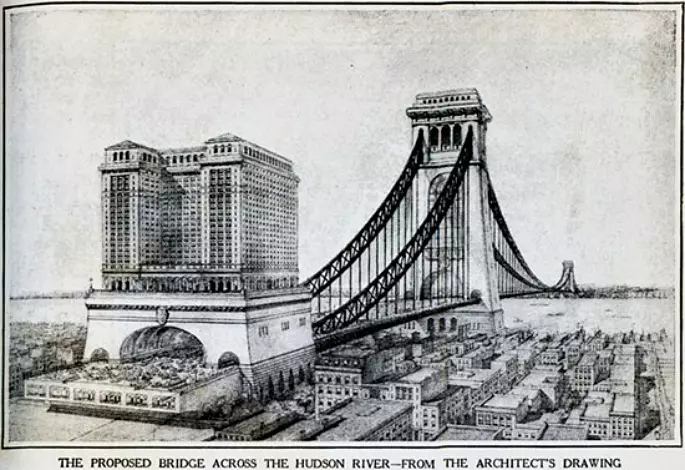Ніколі не пабудаваны мост праз раку Гудзон быў бы ў два разы даўжэйшы за мост Джорджа Вашынгтона 29625_1