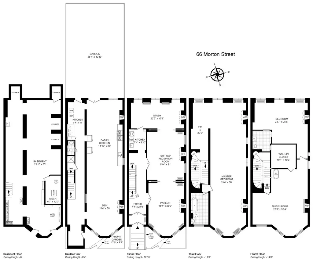 66 Morton, West Village, 280 Park Place, Prospect Heights, High Low, raðhús, gólfplan