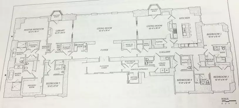 Η κάτοψη για τη μονάδα 49ου ορόφου στο 220 Central Park South