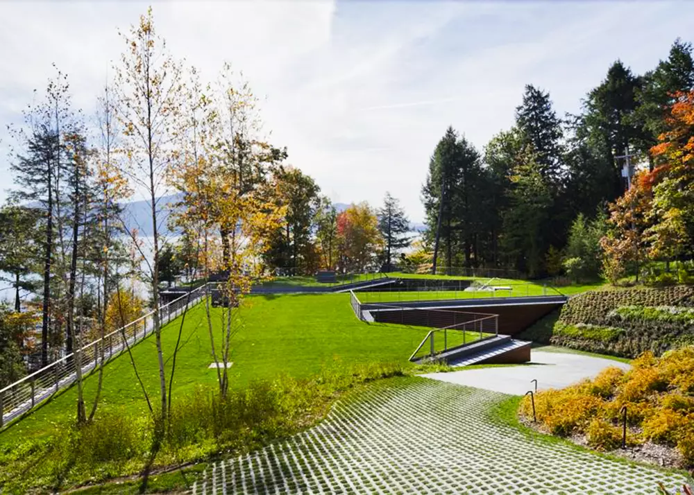 Gluck+, samling av bygninger, Lake House, Boathouse on a Lake, grønt takbygning, Adirondack Mountains, Guesthouse, innendørs svømmebasseng,