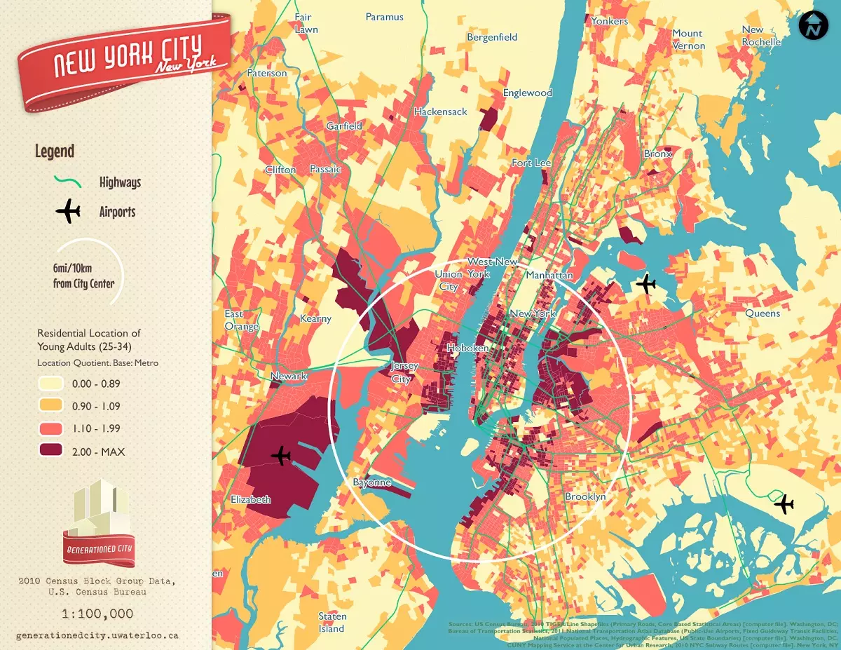 Harta ku jetojnë në NYC Millennials 30610_1