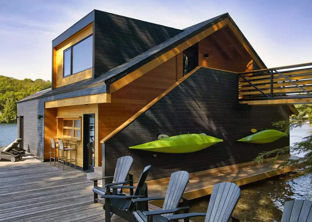 Altius Architecture, Müasir qayıq evi, Lake Joseph Boathouse, Kanada Muskoka Gölü qayıqxanaları, göl həyatı,