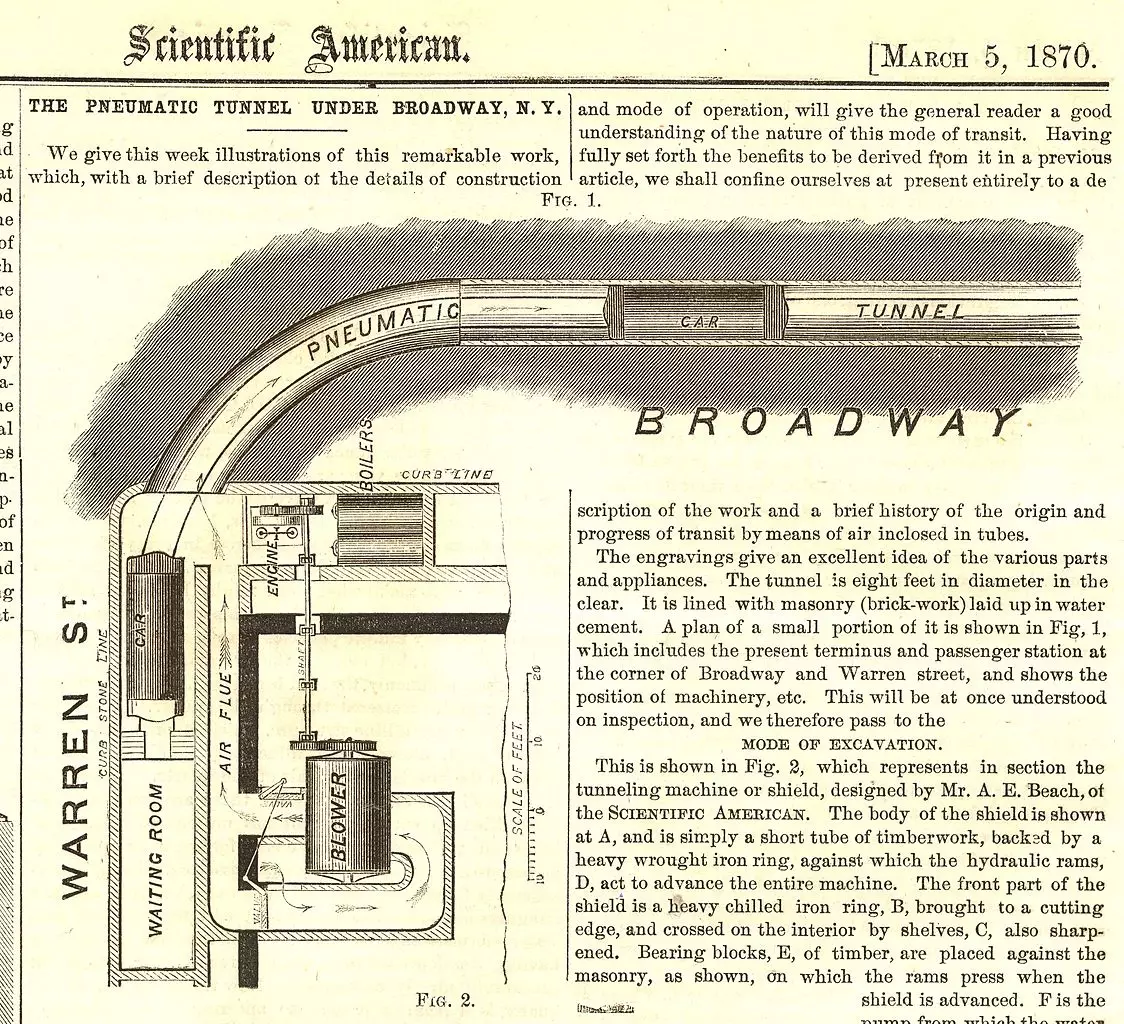 كان أول مترو أنفاق في مدينة نيويورك عبارة عن أنبوب هوائي ينقل الركاب كتلة واحدة 3105_2