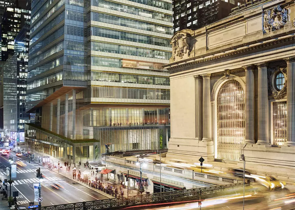 novaj evoluoj en NYC, konstruaĵoj sub la planoj de de Blasio, SL Verdaj konstruaĵoj, Konstruaĵoj de Grand Central Terminal, Vanderbilt Corridor, unu vanderbilt, Kohn Pederson Fox, sl verda