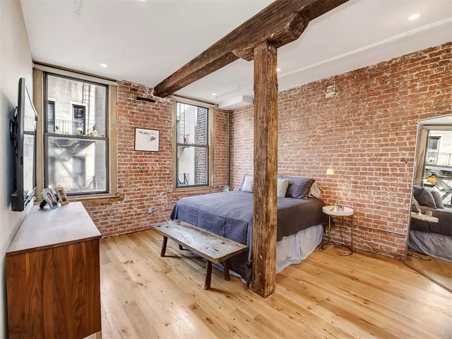 wood beam, hardwood floor, renovated chelsea loft