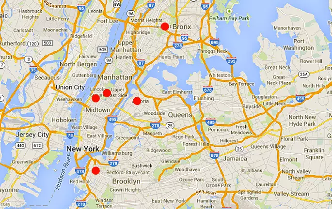 дзе знайсці статуі Калумба карта Нью-Йорка