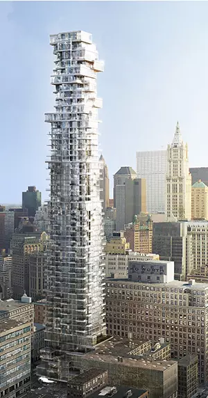 Herzog de Meuron, Swiss, Jenga, TriBeca, Hines, Alexico, New York Law, טאָליסט, פּענטהאָוסעס, קאַנטילעווער, ונטערשטאָט, קירך גאַס