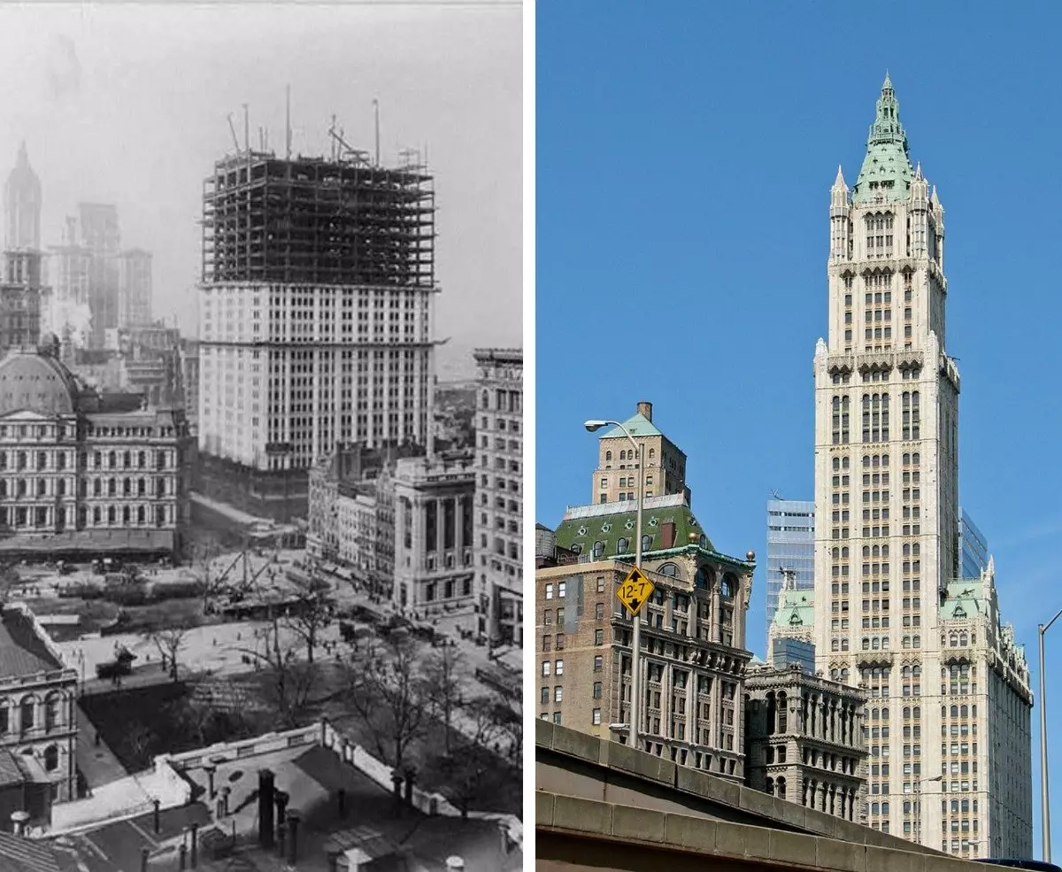 Woolworth Building, historische foto's van het Woolworth Building, NYC toen en nu foto's, historische NYC-foto's
