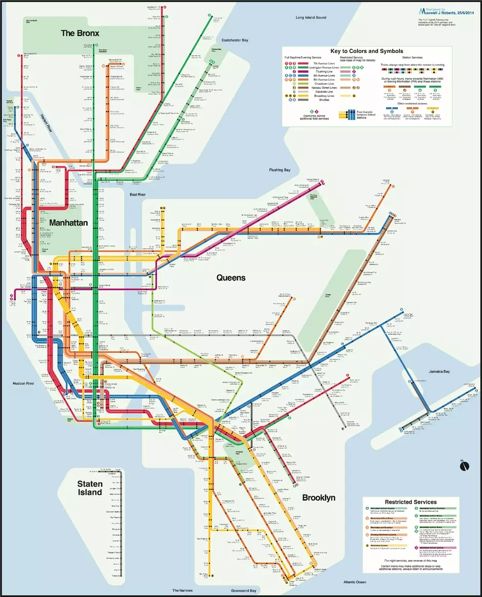 Subway Map Enthusiast makket in mear geografysk korrekte ferzje fan Vignelli's Old Subway Map 33786_1