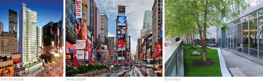 1600 Broadway On The Square, NYC lyxfastigheter, Times Square, bekvämligheter för atletiska byggnader