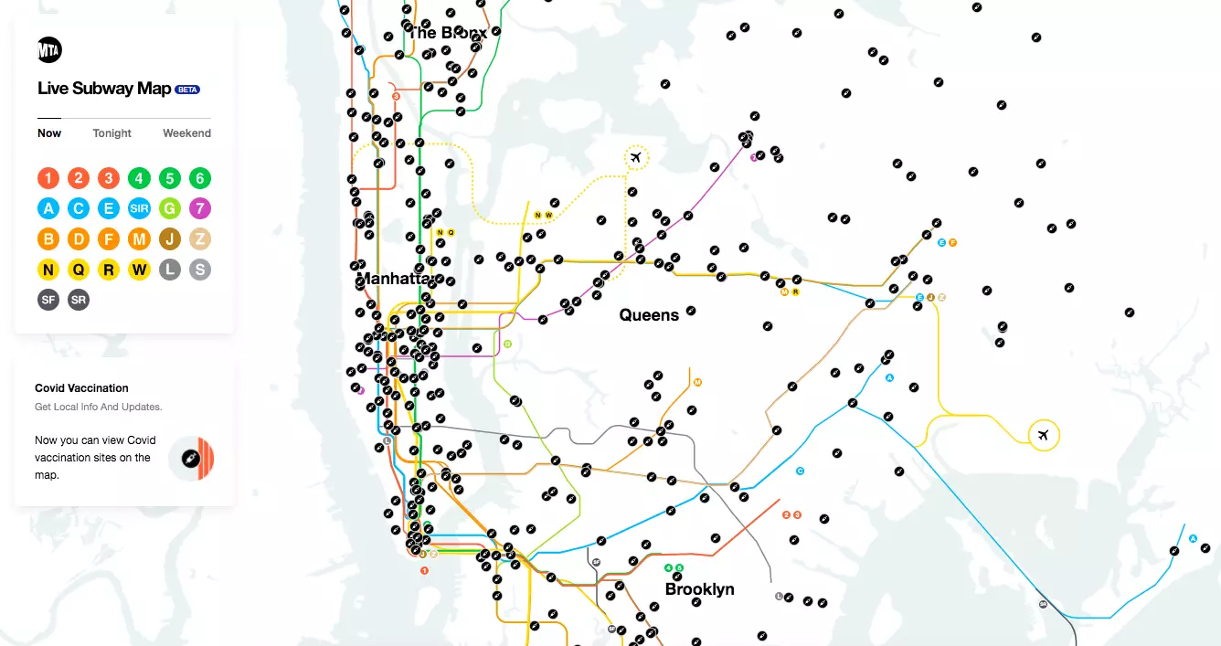 O mapa ao vivo do metrô de Nova York agora inclui locais de vacinação COVID-19 4039_1