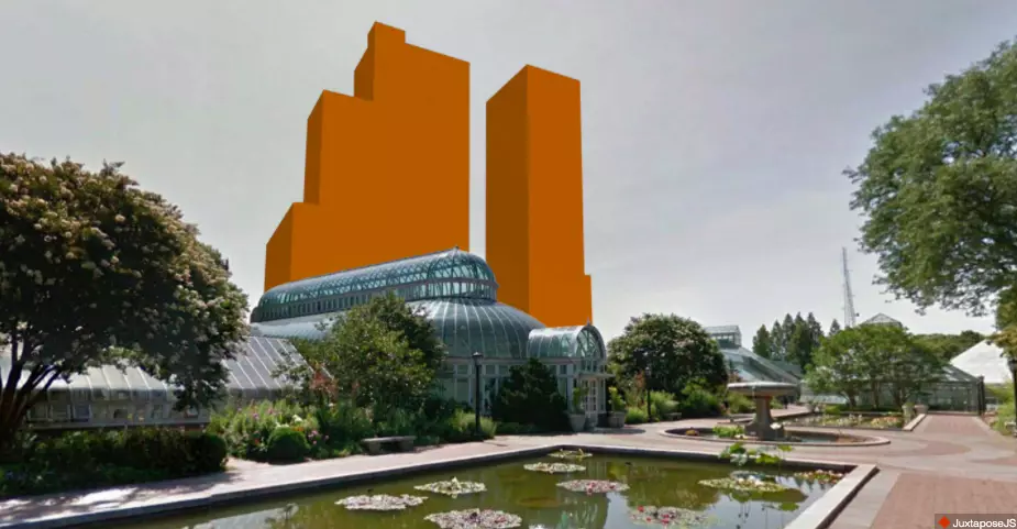 Dina kameunangan pikeun Brooklyn Botanic Garden, de Blasio nyebatkeun anjeunna nentang menara tinggi Crown Heights. 4568_3
