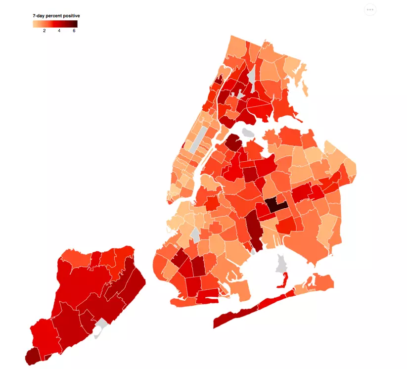 NYC izdaja zemljevid pozitivnih primerov COVID po poštni številki 4820_1