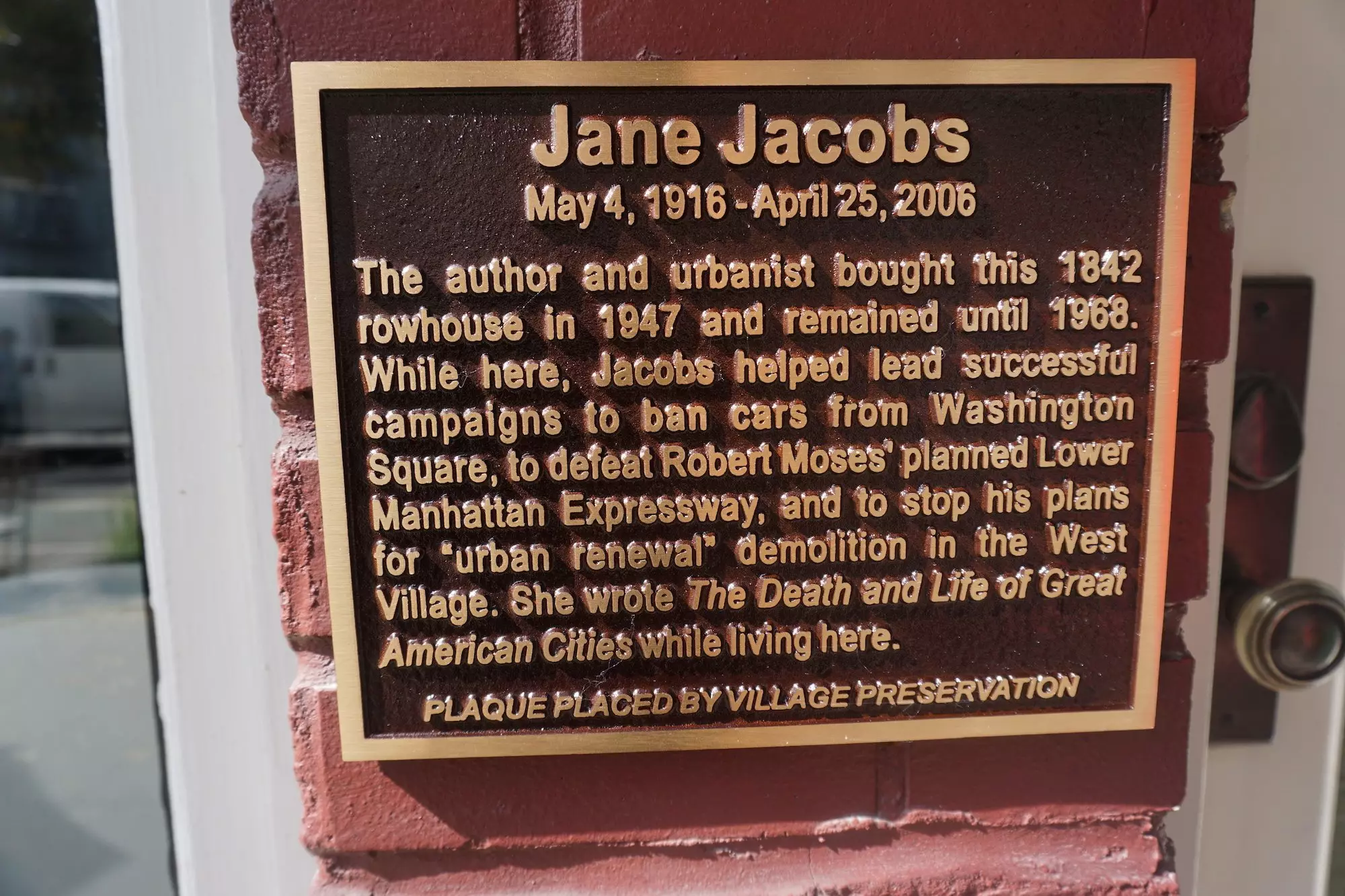 Greenwich Village hejmo de urbisto Jane Jacobs ricevas historian plakedon 4939_1