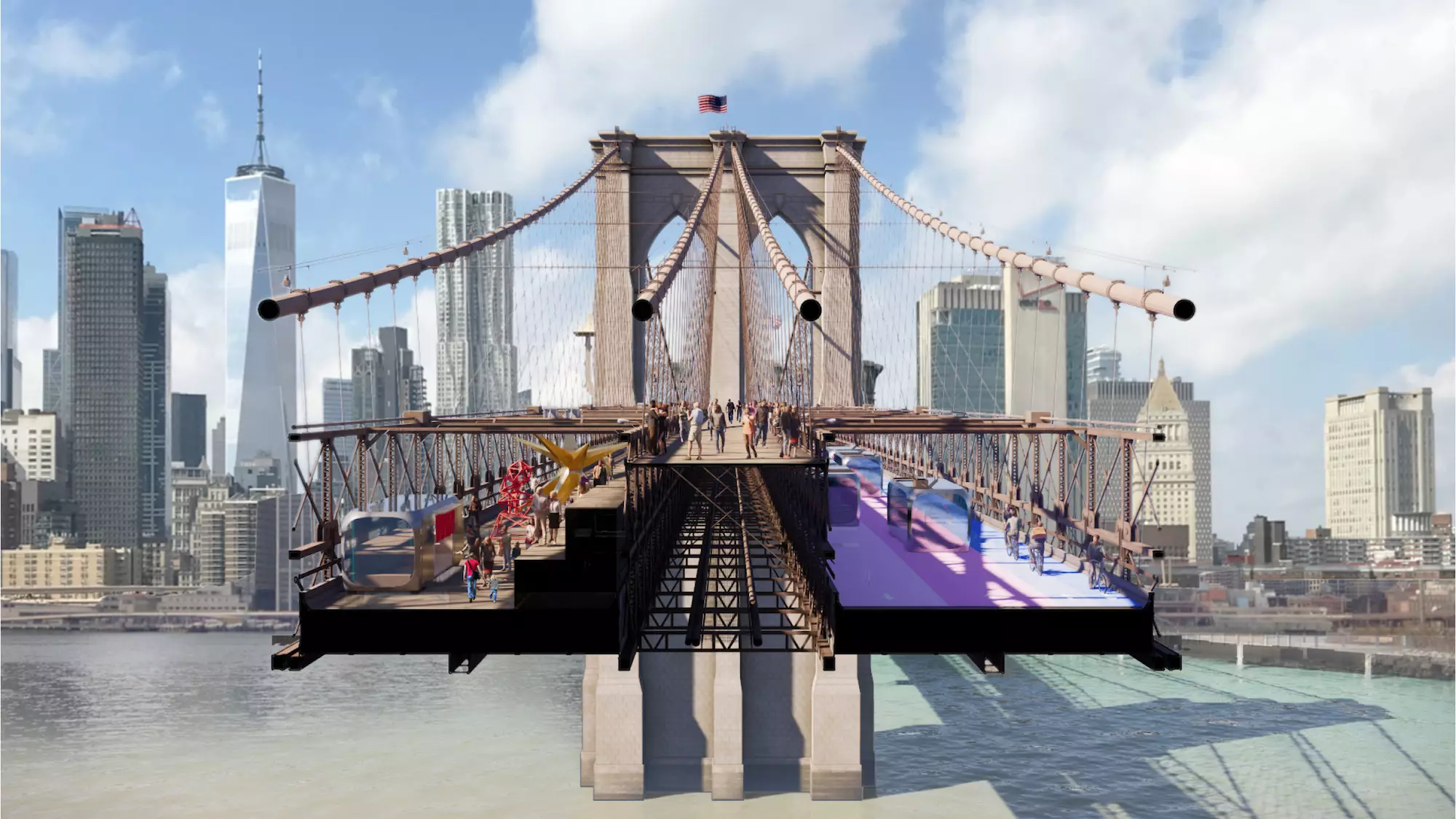 Посмотрите дизайнерские предложения, которые сделают Бруклинский мост пешеходным оазисом. 5905_1