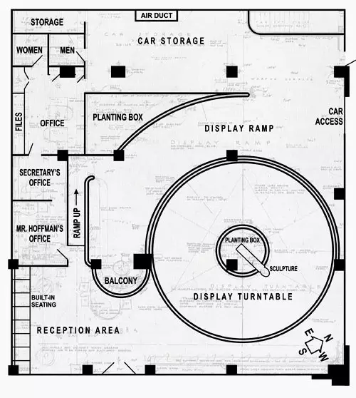 It ûntwerp foar de Frank Lloyd Wright auto showroom.