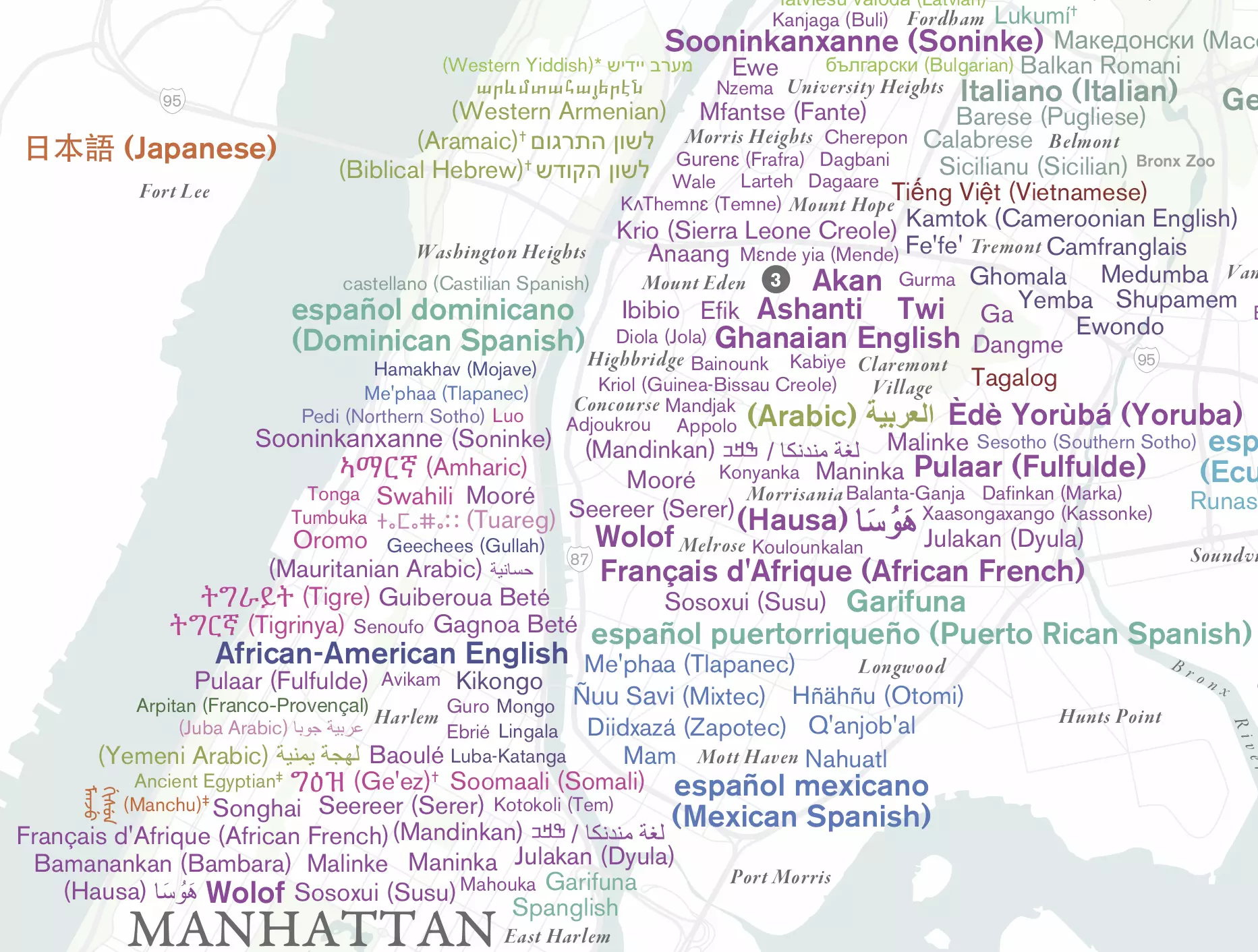 새로운 지도는 NYC에서 사용되는 600개 이상의 언어를 보여줍니다 7792_1
