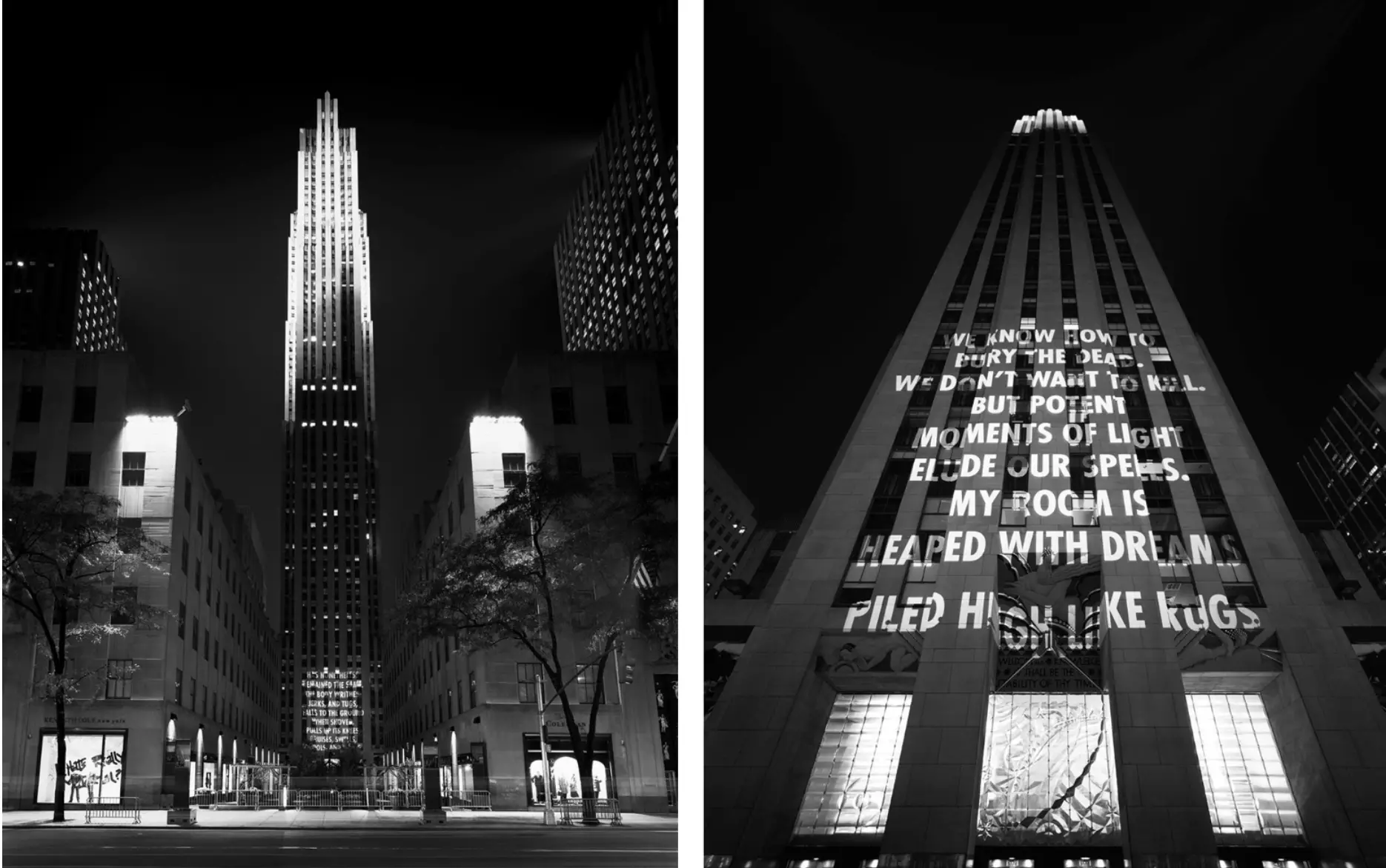 Jenny Holzer သည် Rockefeller Center ရှိ အများသူငှာ အနုပညာလက်ရာအသစ်တစ်ခုတွင် သေနတ်ဖြင့်အကြမ်းဖက်မှုကို စူးစမ်းရှာဖွေနေပါသည်။ 8287_1