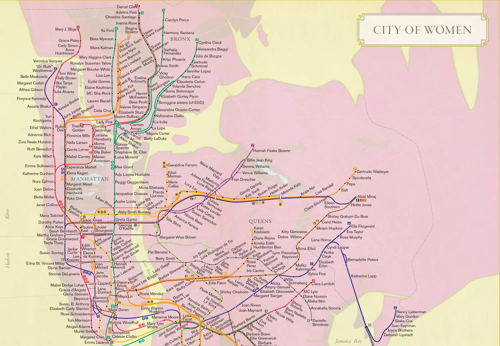 Jaunajā sieviešu pilsētas kartē visām 424 metro stacijām ir piešķirta nozīmīga sievietes figūra 8463_1