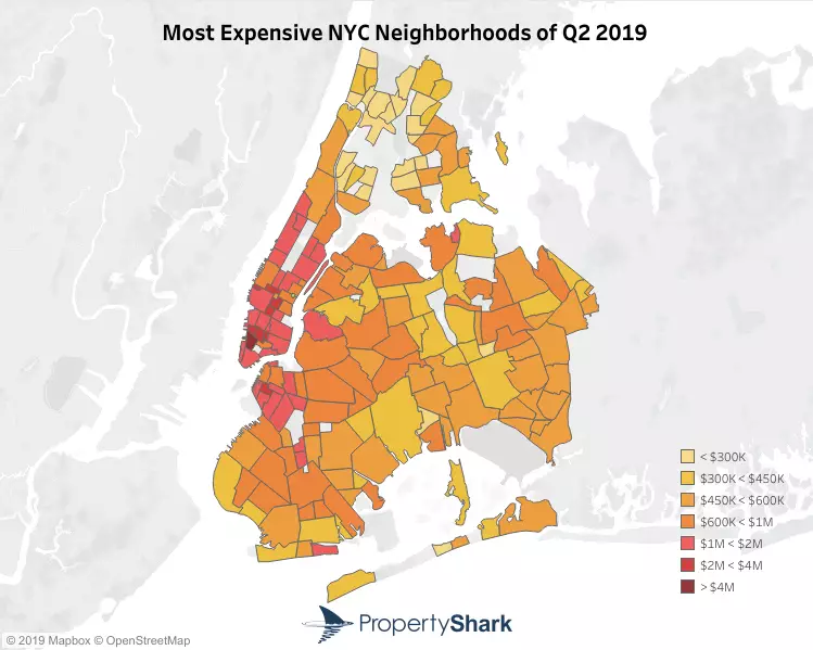 đắt nhất vùng lân cận nyc, cá mập bất động sản, giá nhà trung bình