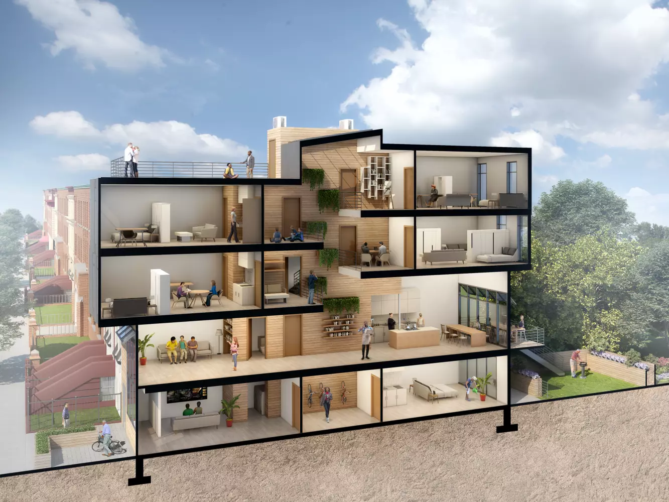 Skatiet, kā piecas arhitektūras firmas izstrādāja mājokli par pieņemamu cenu maziem brīviem zemes gabaliem Ņujorkā 9758_1
